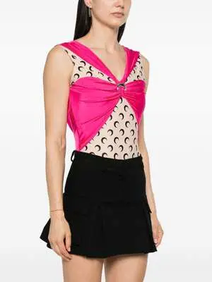 MARINE SERRE Logo-plaque Panelled Bodysuit - Pink