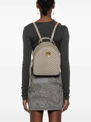 Pinko Love Leather Backpack - Neutrals