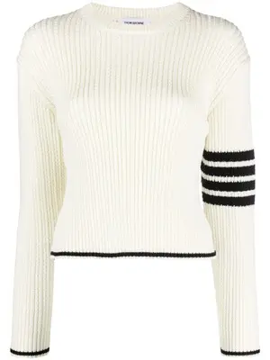Thom Browne Stripe-detailing Cable-knit Jumper - White