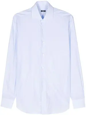BARBA NAPOLI Check-pattern Poplin Shirt - Blue