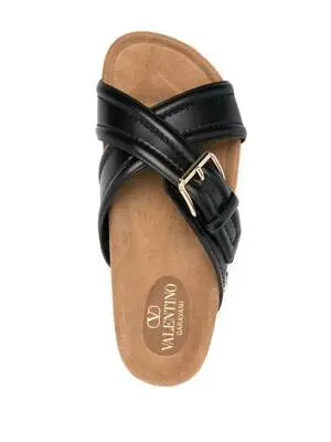 Valentino Garavani Vlogo Leather Slides - Black