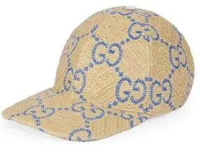 Gucci Gg Raffia Effect Baseball Cap - Blue/beige