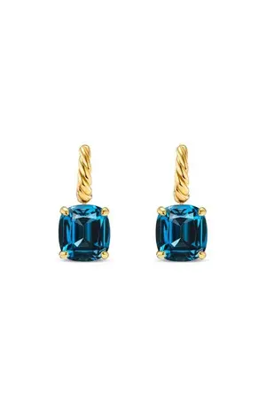 David Yurman Marbella Stone Drop Huggie Hoop Earrings - 18k Yellow Gold/ Blue Topaz
