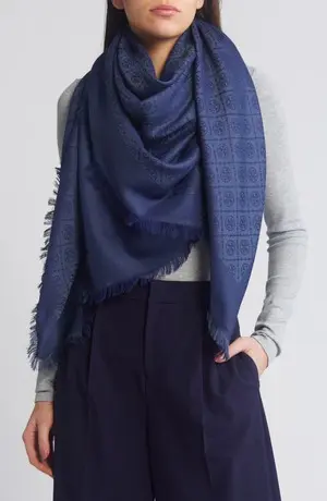 Tory Burch T-monogram Jacquard Wool & Silk Square Scarf Tory Navy