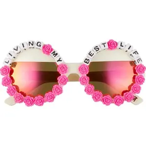 RAD + REFINED Embellished Round Frame Sunglasses - Hot Pink/green Mirrored