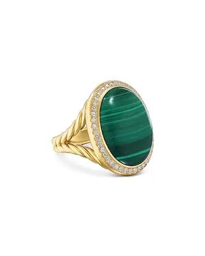 David Yurman Albion Oval Ring With Malachite And Diamonds - Malachite/gold