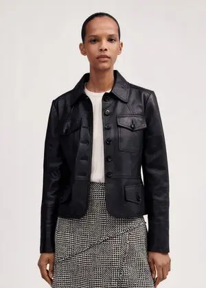 ME+EM Fitted Washed Leather Utility Jacket