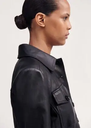 ME+EM Fitted Washed Leather Utility Jacket