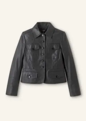 ME+EM Fitted Washed Leather Utility Jacket