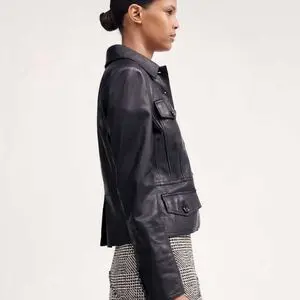ME+EM Fitted Washed Leather Utility Jacket