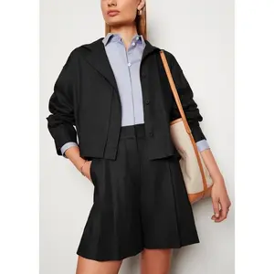 Another Tomorrow Pleated Linen Shorts