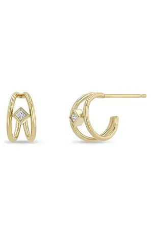 Zoe Chicco Diamond Double Wire Hoop Earrings - Yellow Gold