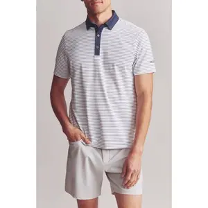 RHONE Performance Golf Polo - Bright White/true Navy Stripe