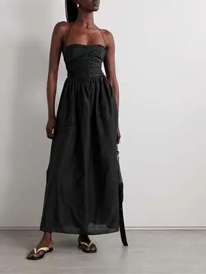 Matteau Organic Cotton And Silk-blend Halterneck Maxi Dress