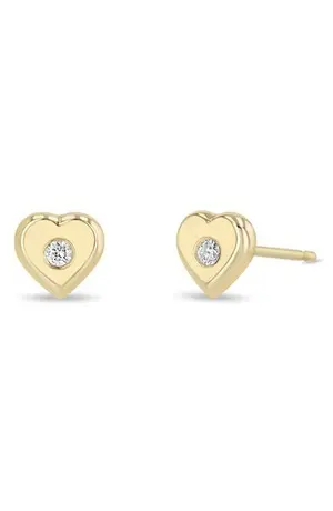 Zoe Chicco 14k Gold Diamond Heart Stud Earrings - Yellow Gold