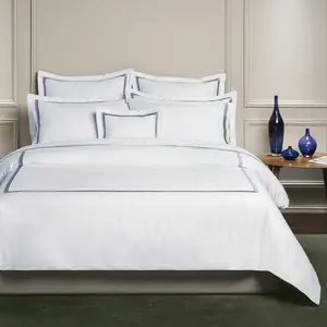 AMALIA HOME COLLECTION Douro Egyptian Cotton Pillowcase, Set Of 2 - White/blue