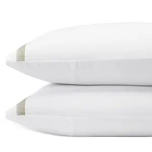 AMALIA HOME COLLECTION Douro Egyptian Cotton Pillowcase, Set Of 2 - White/green Forest