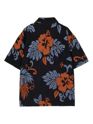 Maison Kitsuné Floral-print Towelling-finish Polo Shirt