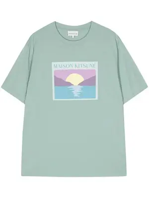 Maison Kitsuné Sunset Postcard-print Cotton T-shirt