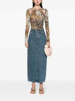 Roberto Cavalli Jaguar Skin-print Cut-out Blouse - Neutrals