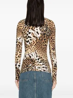 Roberto Cavalli Jaguar Skin-print Cut-out Blouse - Neutrals