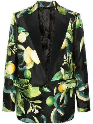 Roberto Cavalli Lemon-print Silk Blazer - Black