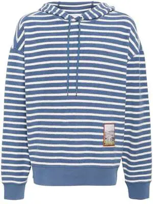 Maison Kitsuné Striped Cotton Hoodie With Embroidered Logo - Blue