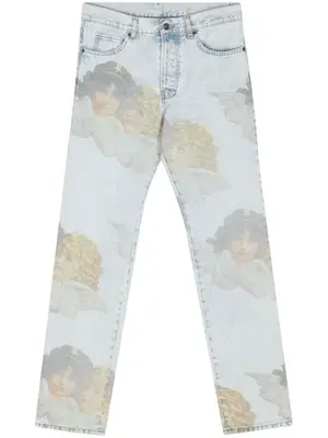 Fiorucci Angel-print Straight Jeans - Blue