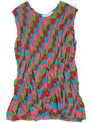 Comme Des Garçons Check-pattern Ruched Top - Pink