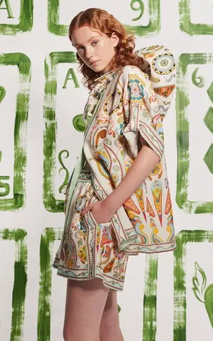 ALEMAIS Pinball Tie-neck Printed Linen Shirt