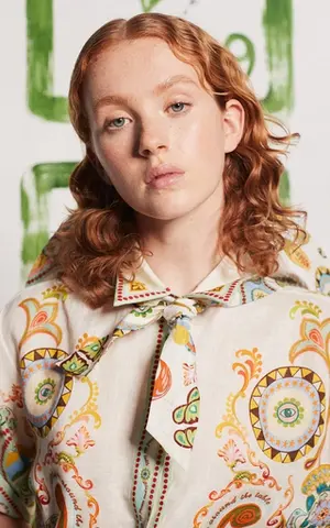 ALEMAIS Pinball Tie-neck Printed Linen Shirt