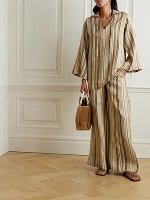 Lisa Marie Fernandez Striped Linen-blend Wide-leg Pants