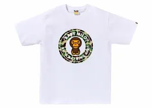 A BATHING APE Abc Camo Milo Busy Works Tee Shirt White/green