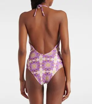 ADRIANA DEGREAS Exotic Coral Printed Halterneck Swimsuit