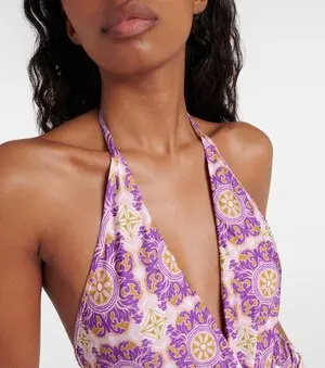 ADRIANA DEGREAS Exotic Coral Printed Halterneck Swimsuit