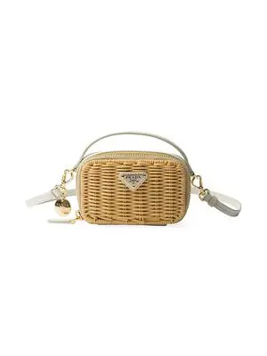 Prada Prada Wicker And Leather Mini Pouch - Beige Khaki