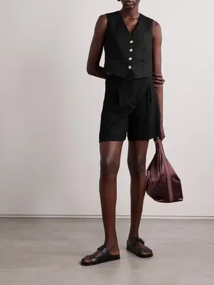 Veronica Beard Noemi Pleated Linen-blend Shorts