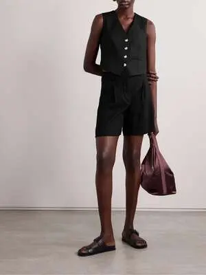 Veronica Beard Noemi Pleated Linen-blend Shorts