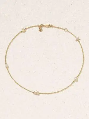 SYDNEY EVAN Seashell 14-karat Diamond And Pearl Anklet