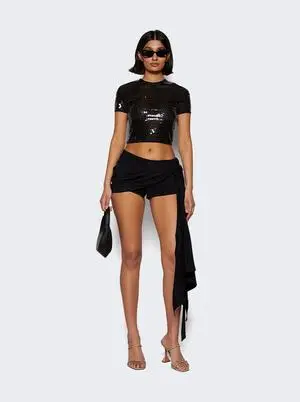 MUGLER Sequin-embellished Crop Top - Black