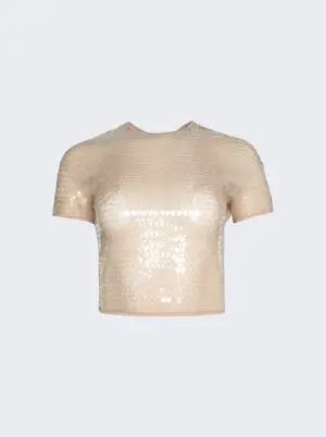 MUGLER Sequin-embellished Crop Top - Tan