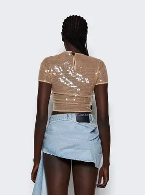 MUGLER Sequin-embellished Crop Top - Tan