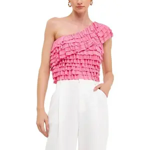 Endless Rose Ruffle One-shoulder Top