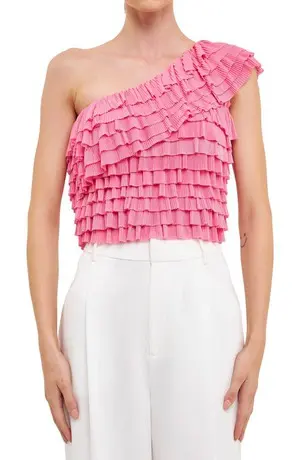 Endless Rose Ruffle One-shoulder Top