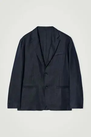 Cos Single-breasted Linen Blazer - Blue