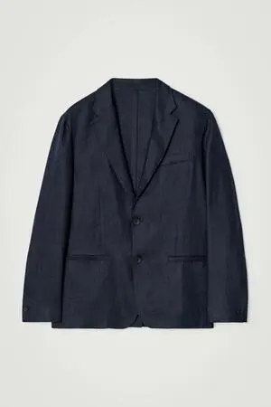 Cos Single-breasted Linen Blazer Navy