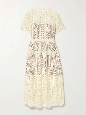 white guipure lace peplum midi dress Self-Portrait Grosgrain-Trimmed Guipure Lace Peplum Midi Dress In Cream -  50% Off