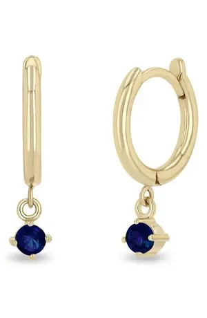Zoe Chicco Sapphire Drop Huggie Hoop Earrings - Yellow Gold