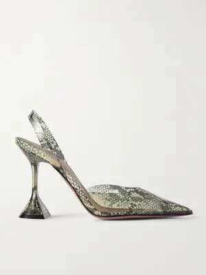 Amina Muaddi Holli Snake-effect Slingback Pumps