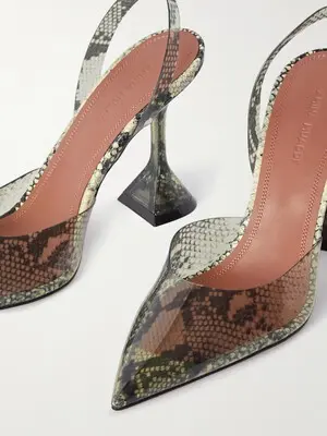 Amina Muaddi Holli Snake-effect Slingback Pumps
